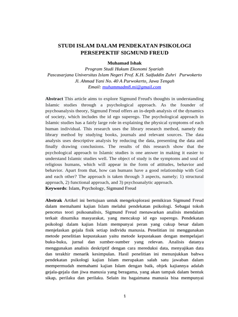 STUDI ISLAM DALAM PENDEKATAN PSIKOLOGI PERSEPEKTIF SIGMUND FREUD | PDF STUDI ISLAM DALAM PENDEKATAN PSIKOLOGI PERSEPEKTIF SIGMUND FREUD | PDF