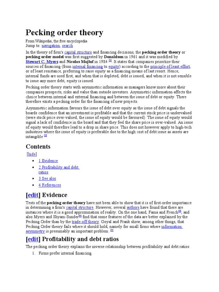 Pecking Order Theory | PDF | Capital Structure | Economics