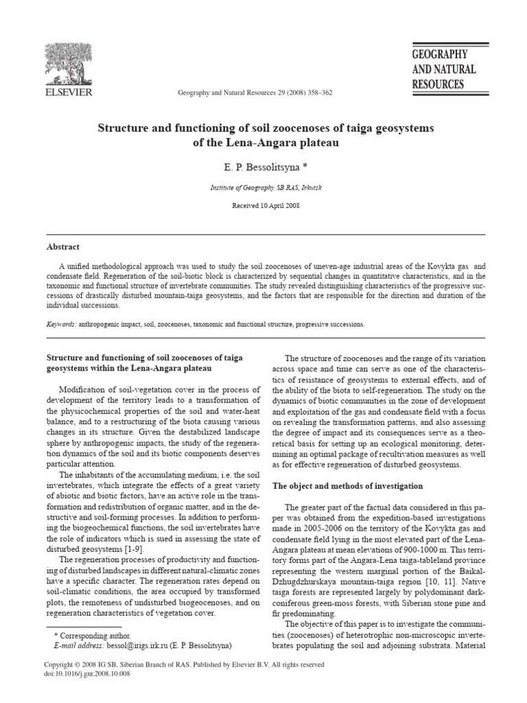 Bessolitsyna - Soil Zoocenoses of Taiga Geosystems | PDF | Soil | Ecosystem
