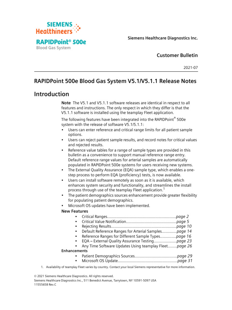 RAPIDPoint 500e - V5.1 V5.1.1 Release Notes DXDCM 09017fe98053c1ea ...