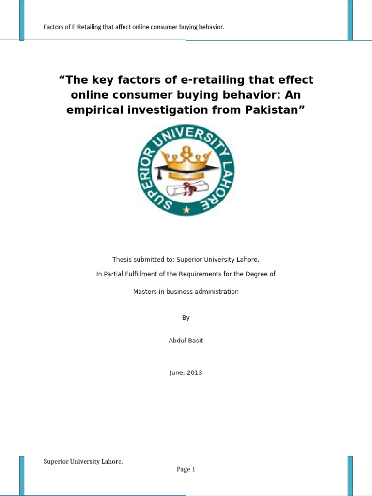Factors Effecting E-Retailing Behaviour | PDF | Online Shopping | Behavior