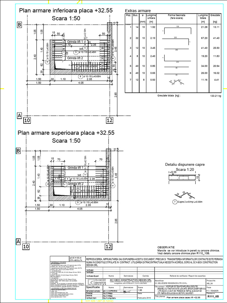 R111 - 6B Plan Armare Placa Capac Lift +32.55 | PDF