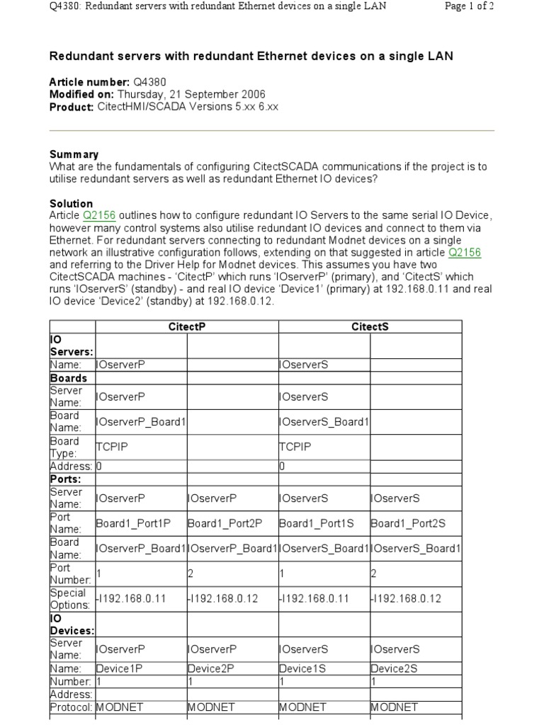 Redundancy Citect | PDF | Ethernet | Microsoft Excel