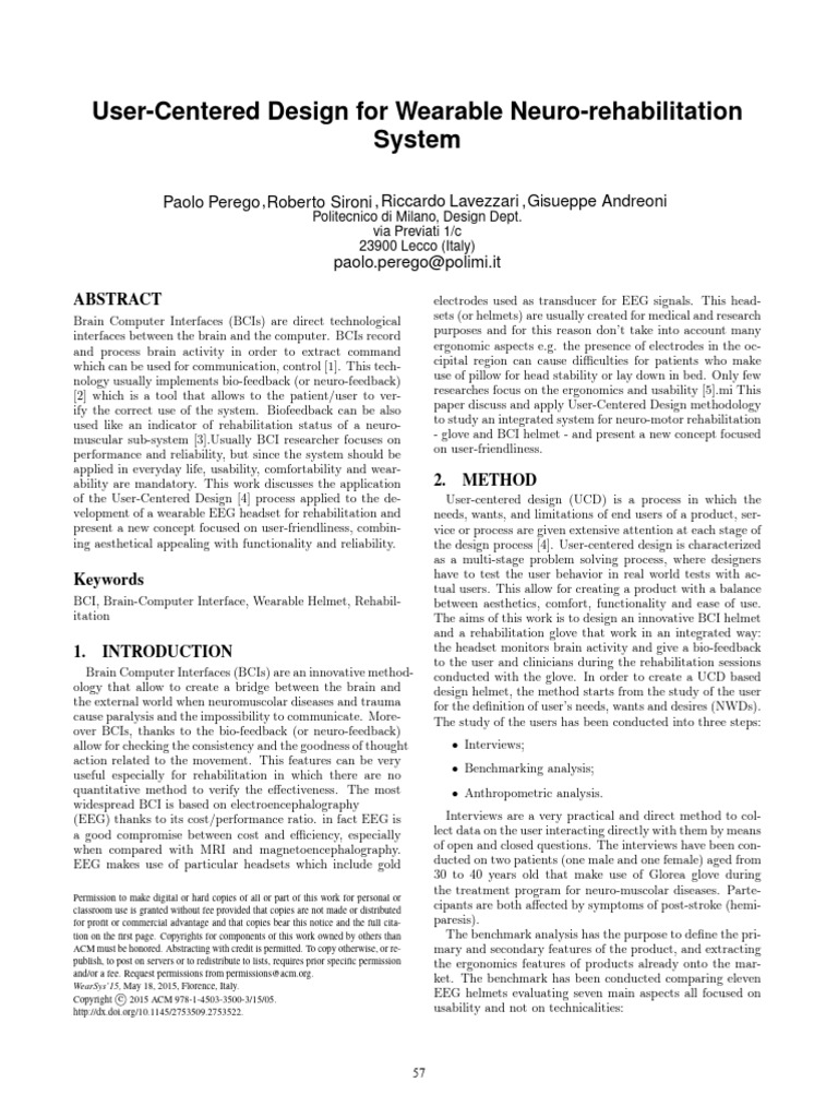 User-Centered Design For Wearable Neuro-Rehabilitation System | PDF | Electroencephalography ...