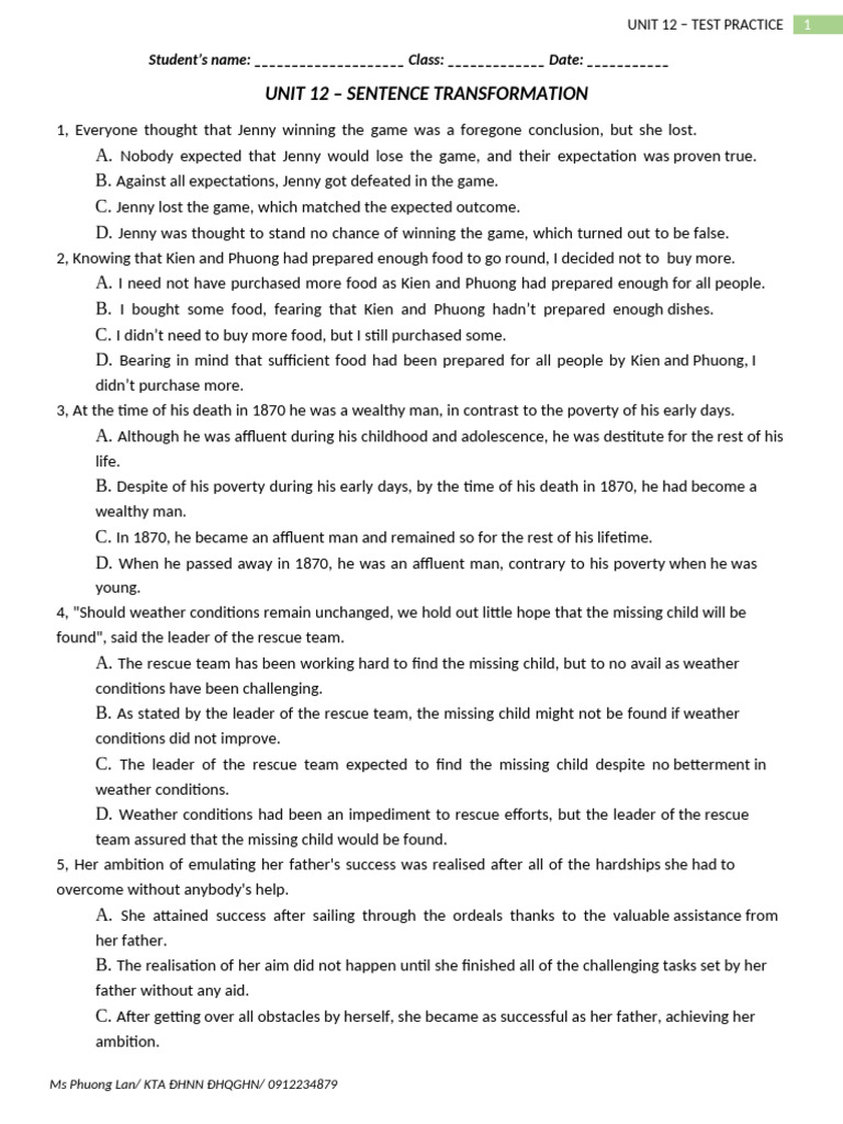 Unit 5. Rewrite Sentences | PDF | Traffic Congestion
