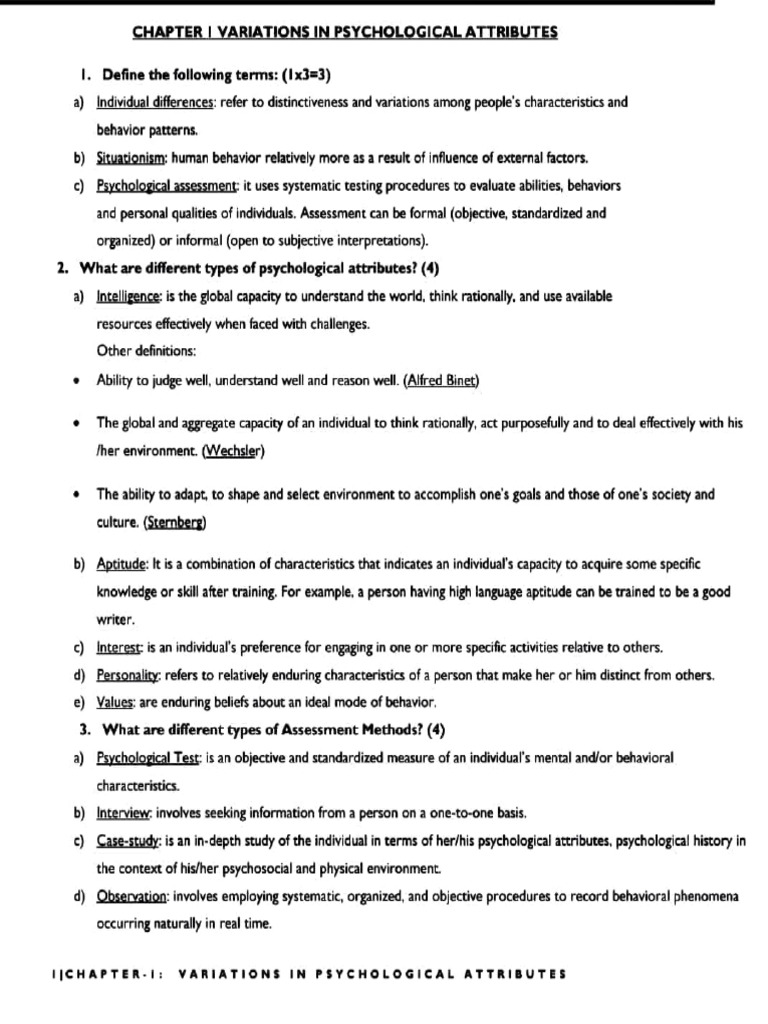 Chapter 1 Variation in Psychological Attributes Notes (2) | PDF ...