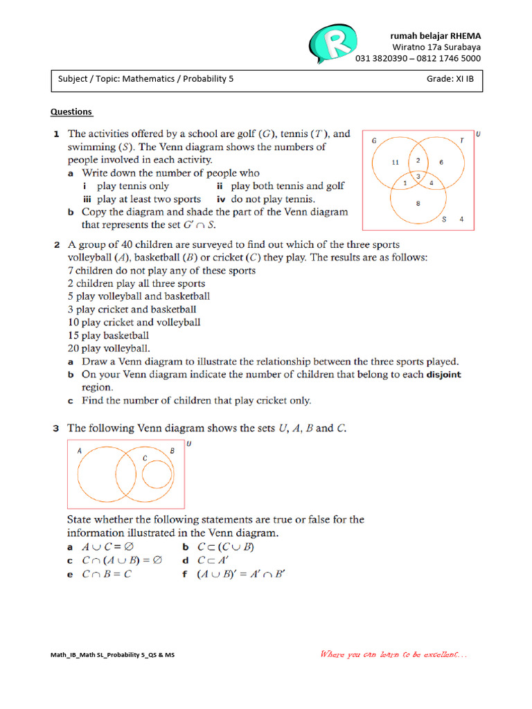 Math - IB - Math SL - Probability 5 - QS - MS | PDF