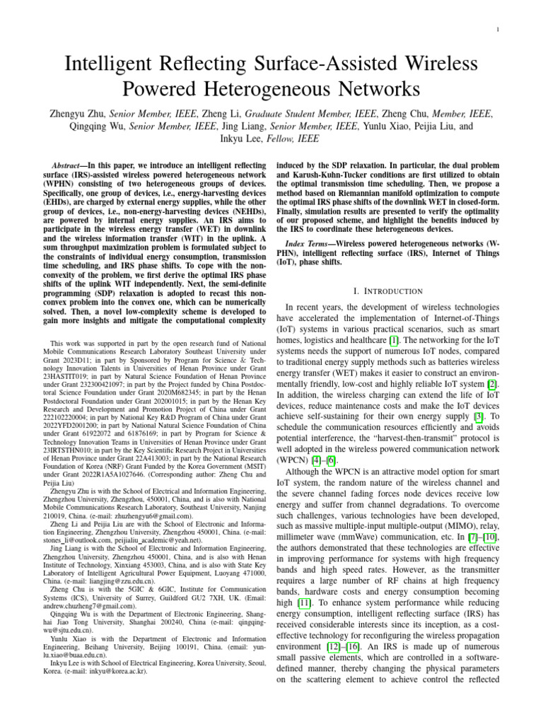 Intelligent Reflecting Surface-Assisted Wireless Powered Heterogeneous Networks | PDF | Internet ...