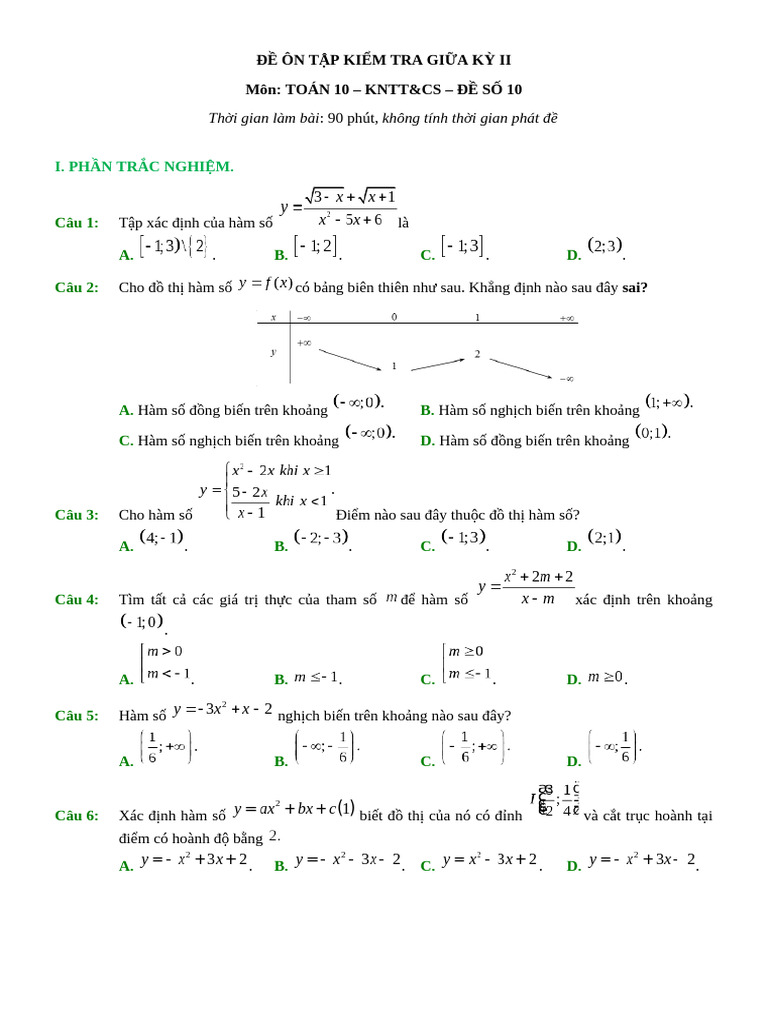 De Thi gk2 Toan 10 KNTT de 4 | PDF