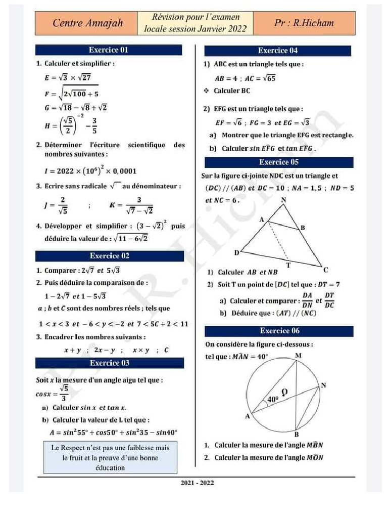 Révision Pour L'examen Local Session Février 2022 | PDF
