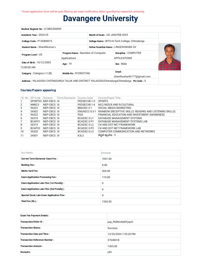 Uucms.karnataka.gov.in ExamGeneral StudentPrintExamApplication | PDF ...