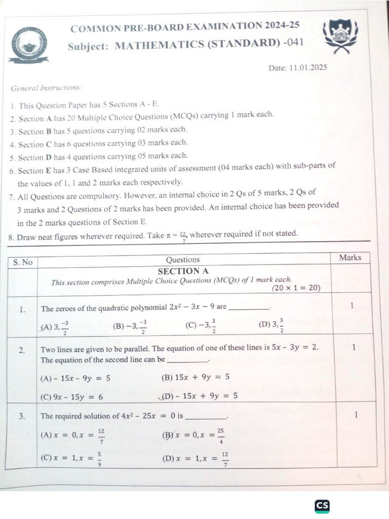 Maths Common Preboard | PDF