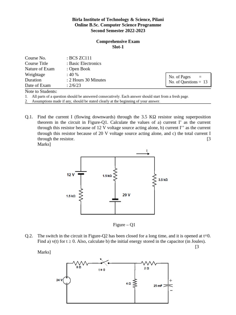 HiK5NEu0SpWllFtN11Pfng 2022-2023 SEM 2 BCS-ZC111 Basic-Electronics Paper 1 | PDF | Bipolar ...
