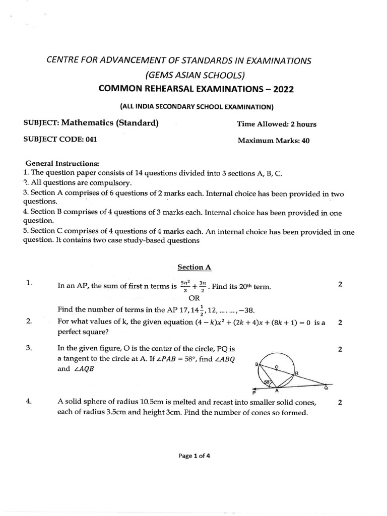 2022-MATHEMATICS STANDARD | PDF