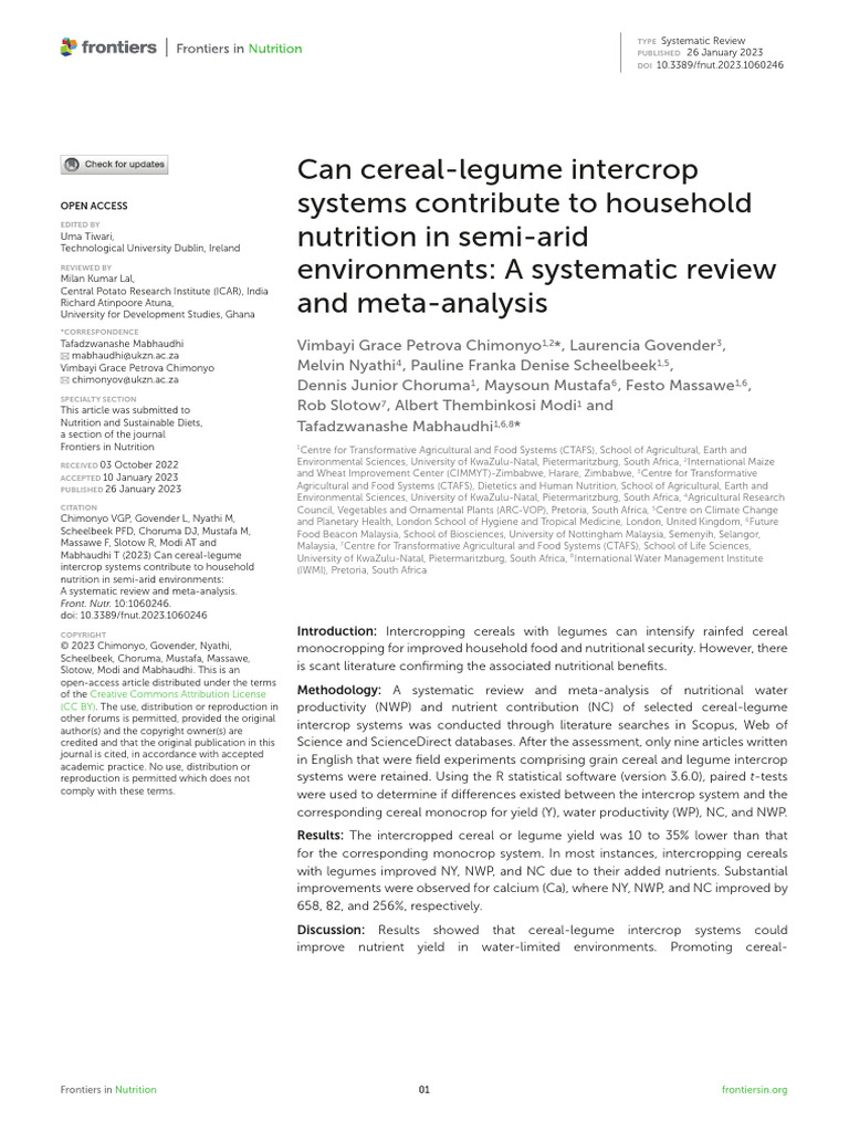 Can cereal-legume intercrop systems contribute to household nutrition ...