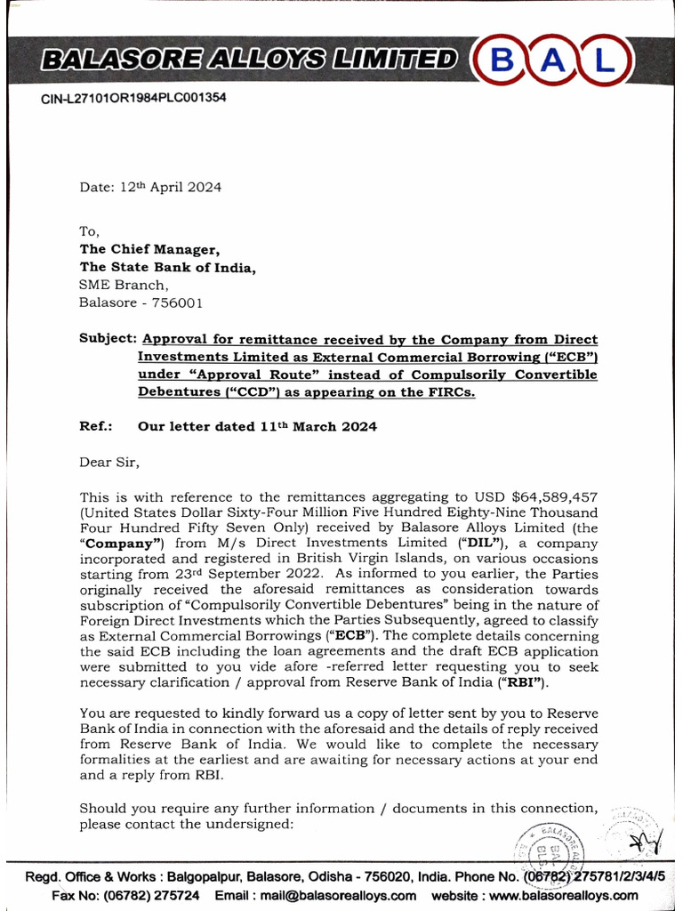 Letter To SBI 12apr24 Re ECB | PDF
