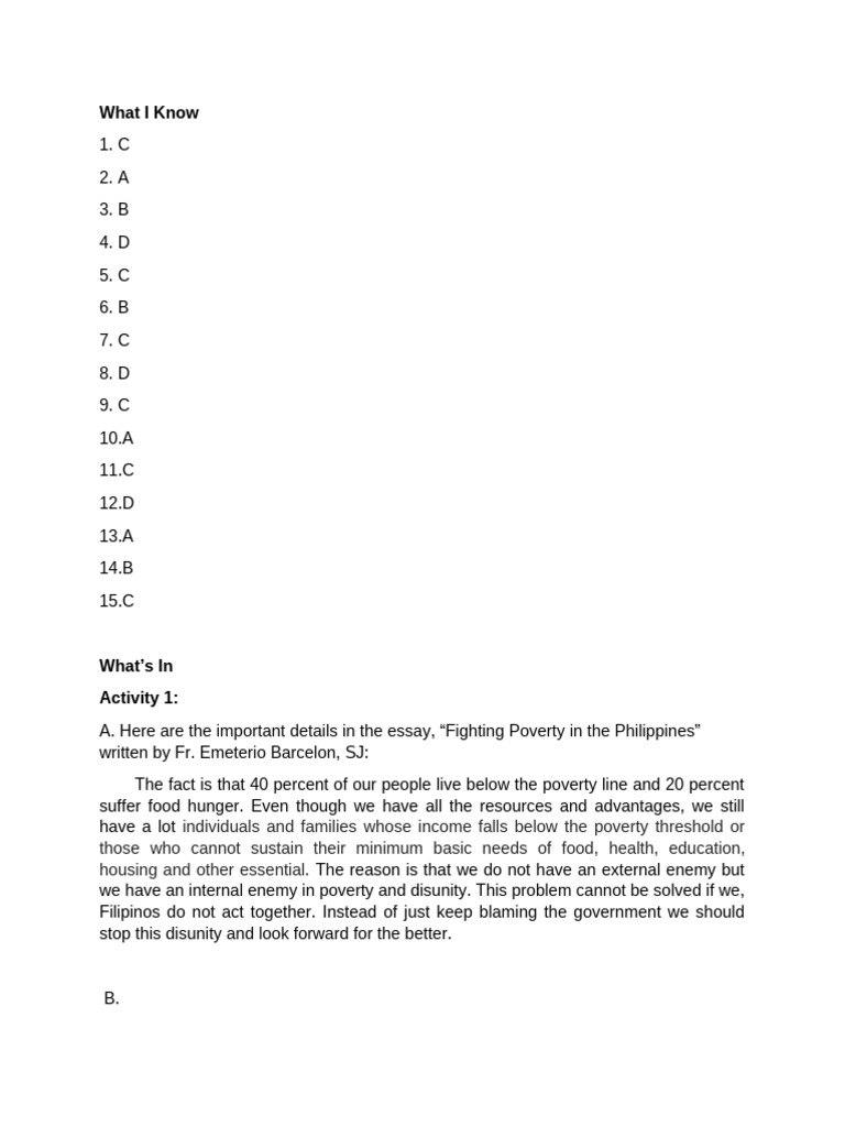 English Module 2 Answer Sheet | PDF | Poverty | Poverty & Homelessness