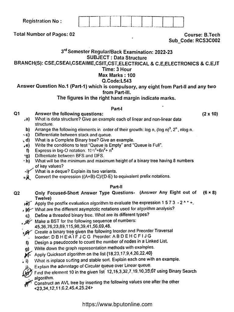 Btech All 3 Sem Data Structure Rcs3c002 2023 | PDF