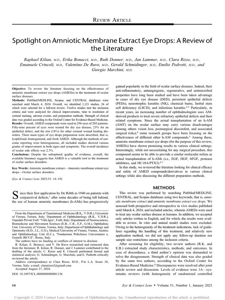 Spotlight On Amniotic Membrane Extract Eye Drops .3 | PDF | Contact ...