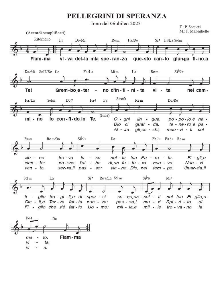 Pellegrini Di Speranza (Melodia e Accordi) 2 | PDF