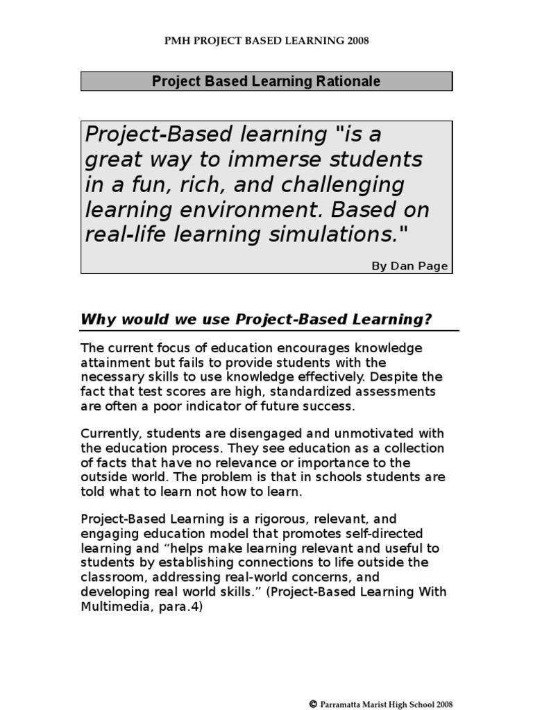 PBL Rationale | PDF | Project Based Learning | Educational Technology