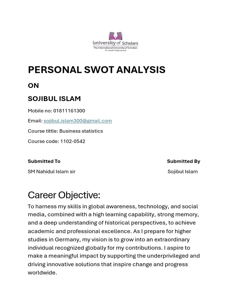 Personal swot analysis | PDF | Social Media | Popular Culture & Media ...