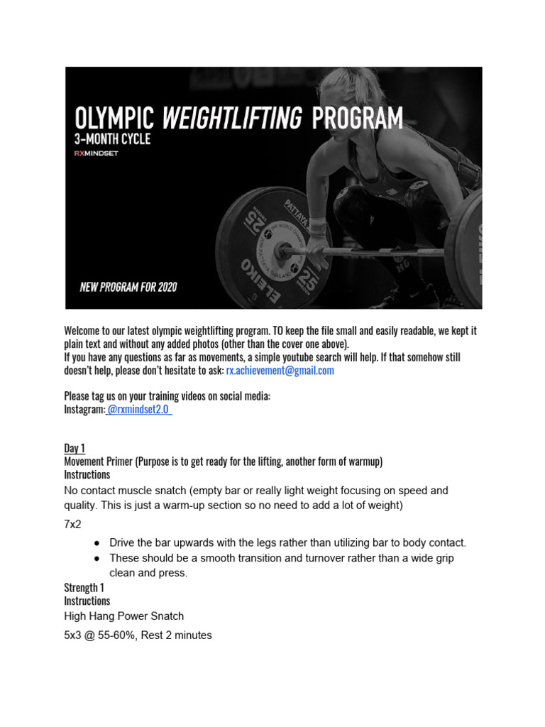 Olympic Weightlifting Program Overview | PDF | Kettlebell | Weight Training