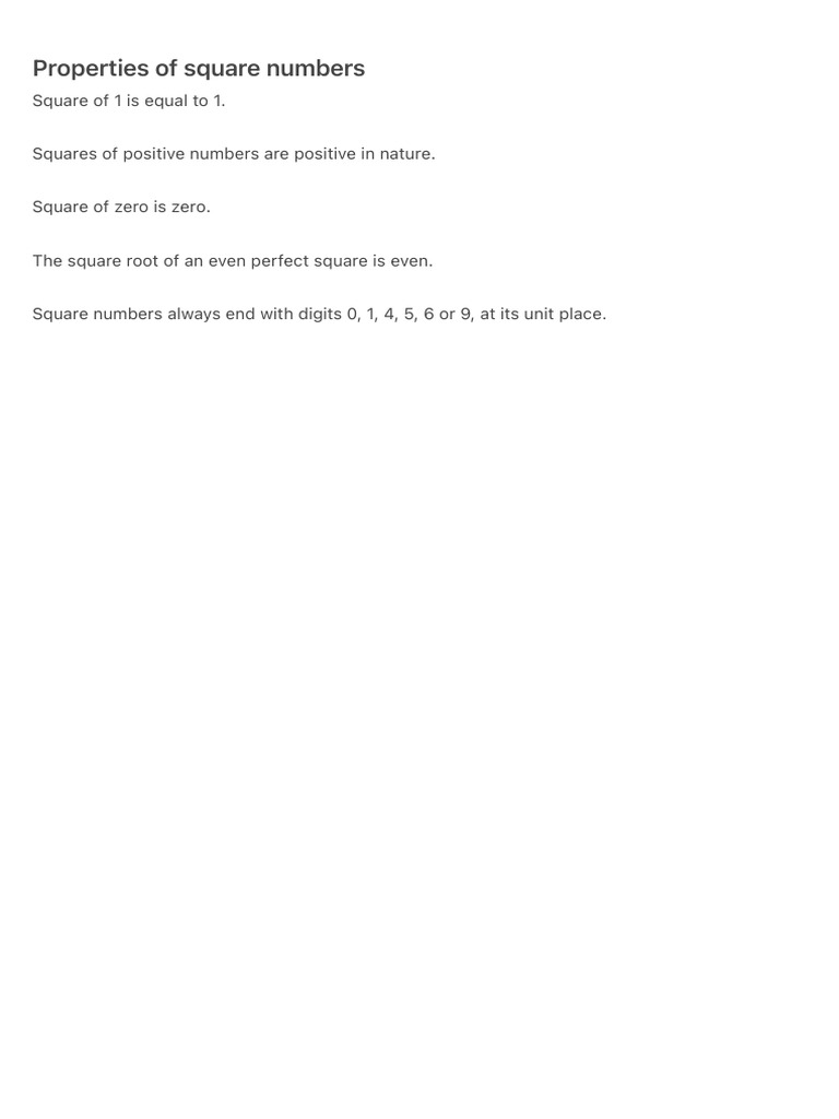 Properties of Square Numbers | PDF