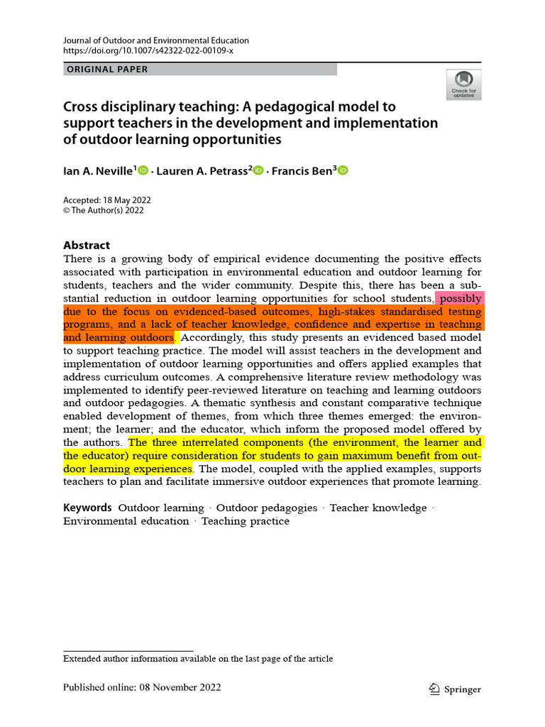 Cross Disciplinary Teaching A Pedagogical Model To | PDF | Pedagogy ...