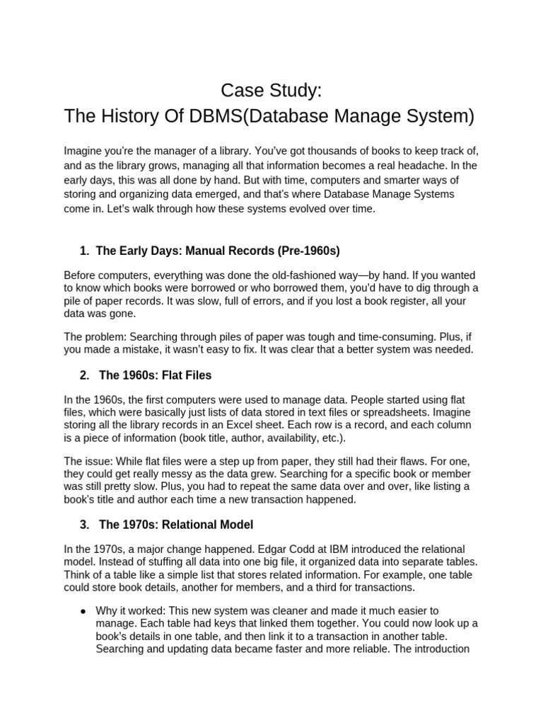 Case Study_History of DBMS | PDF | Databases | No Sql