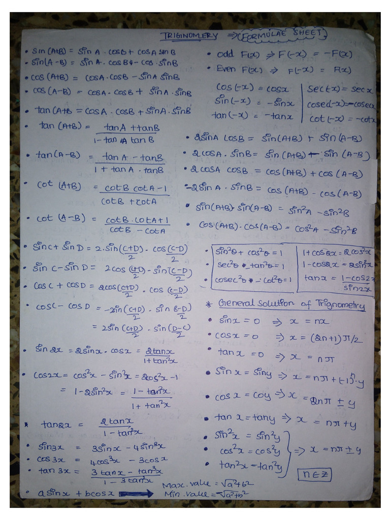 MATH FORMULAE SHEETS | PDF