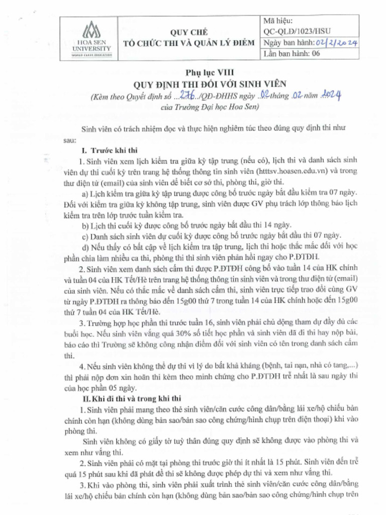 Quy định thi - SV đọc trước khi dự thi | PDF