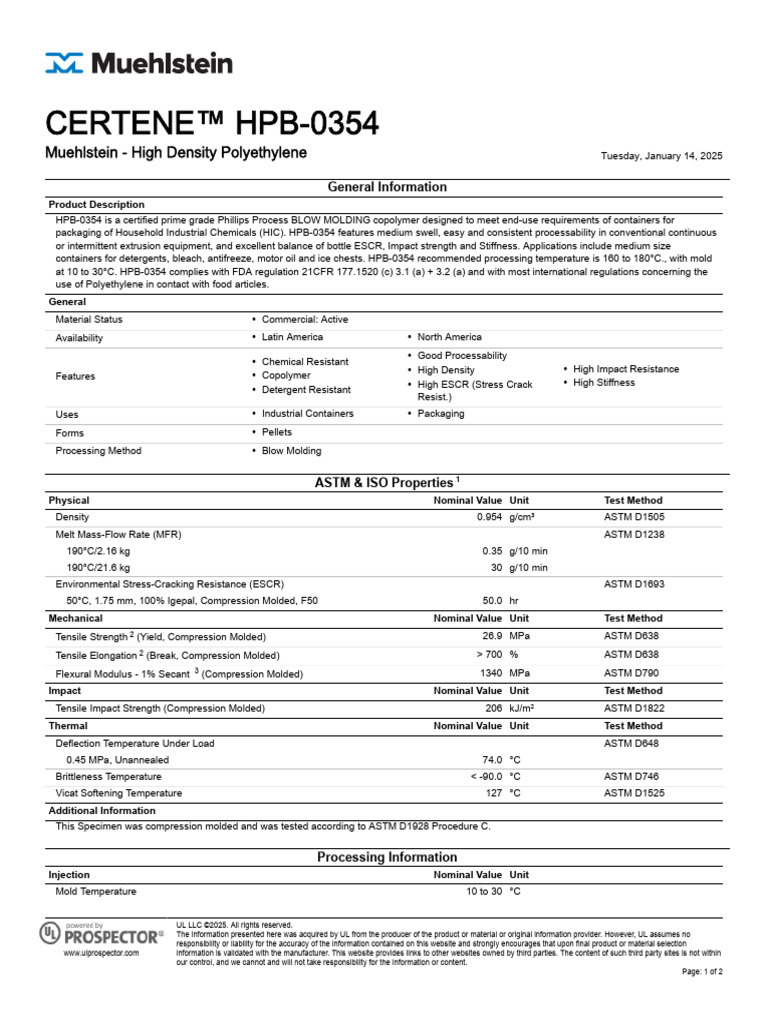 CERTENE™ HPB-0354 | PDF | Materials | Building Engineering