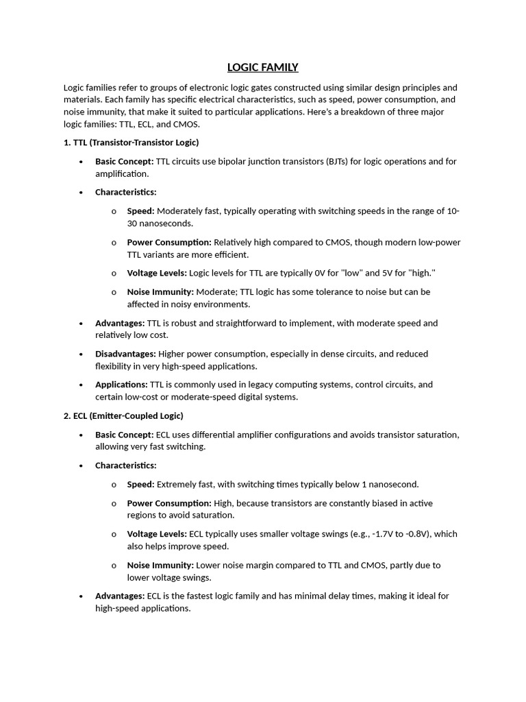 Logic Family TTL Ecl Cmos | PDF | Cmos | Logic Gate
