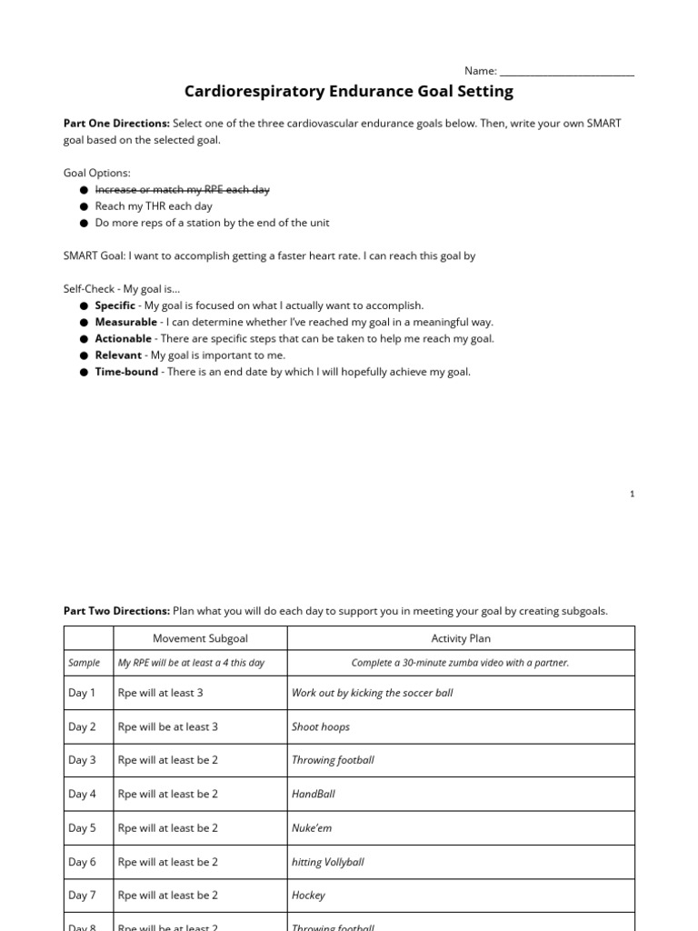 Cardio Endurance Goal Setting Guide | PDF | Goal | Organizational Behavior
