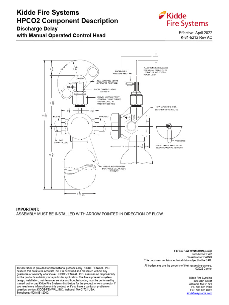 Kidde HPCO2 Discharge Delay With Manual Operated Control Head K-81-5212 ...