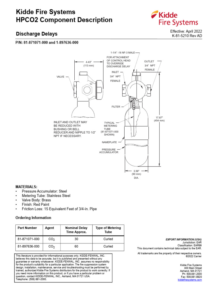 Kidde Fire Systems CO2 Discharge Components | PDF | Valve ...