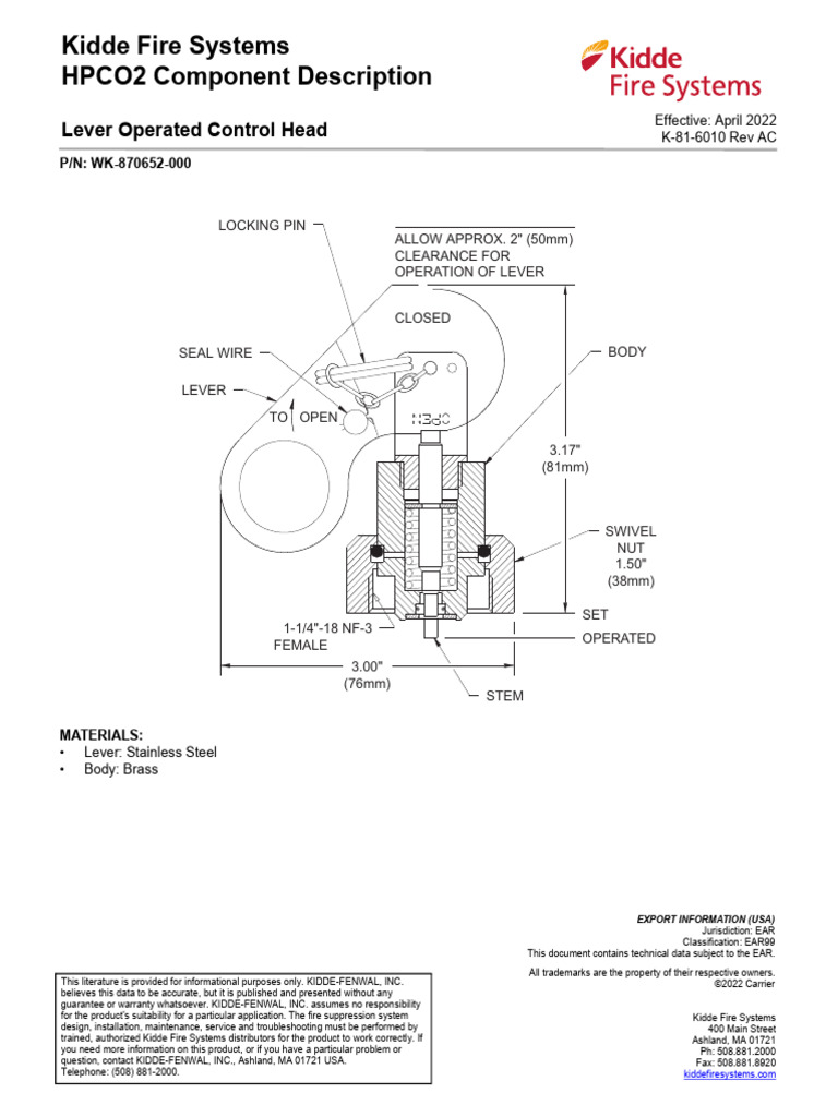 Kidde HPCO2 Lever Operated Control Head K-81-6010 | PDF | Manufactured ...