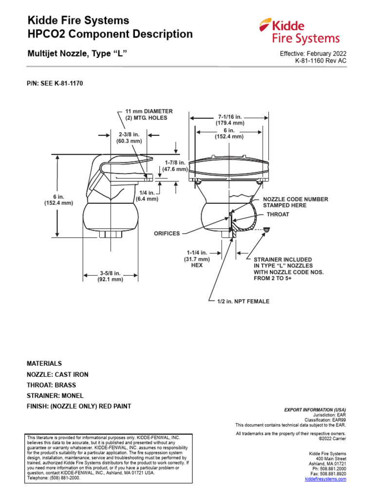Kidde HPCO2 Type L Multijet Nozzle K-81-1160 | PDF