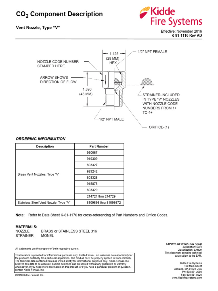 Kidde HPCO2 Type V Vent Nozzle K-81-1110 | PDF