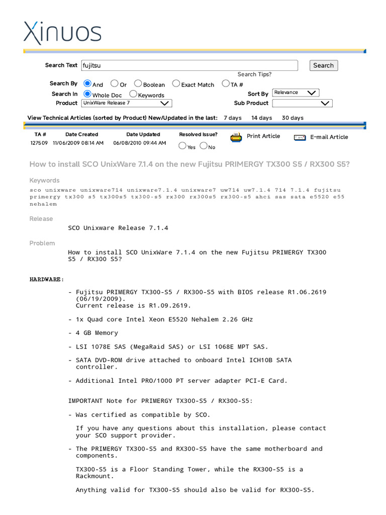 How To Install SCO UnixWare 7.1.4 On The New Fujitsu PRIMERGY TX300 S5 - RX300 S5 | PDF | Bios ...