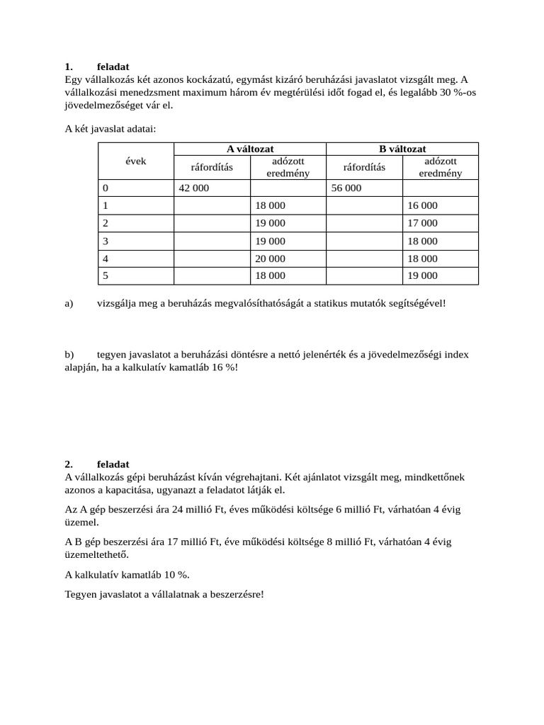 beruházási feladatok | PDF