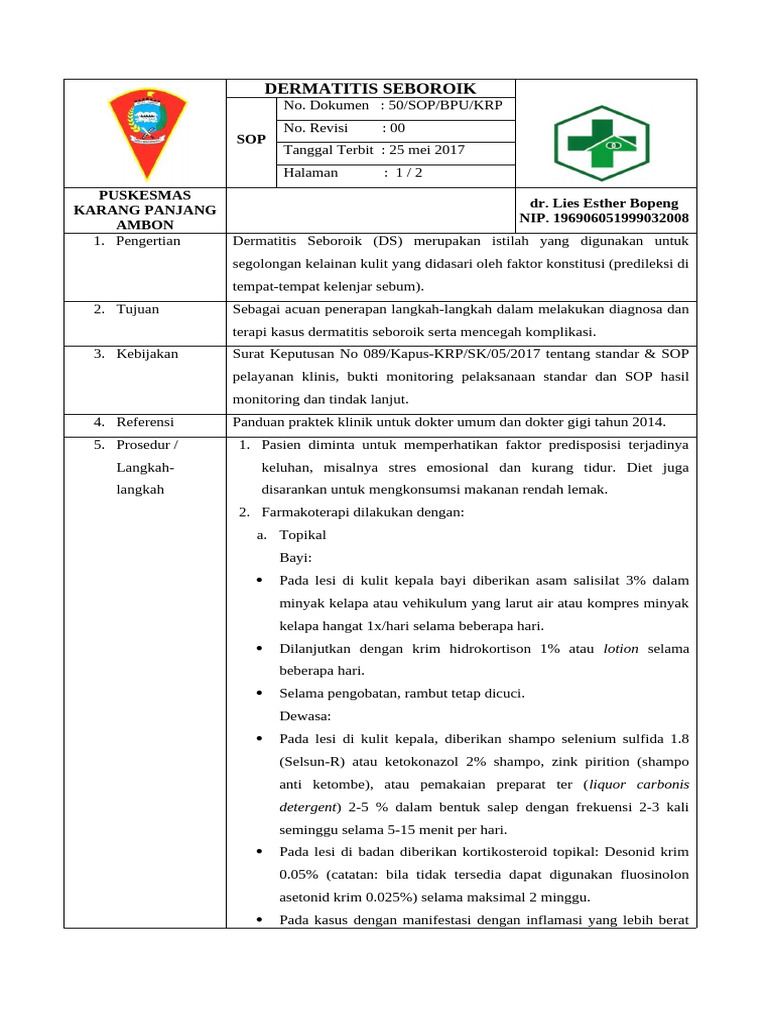 SOP Dermatitis Seboroik Master | PDF