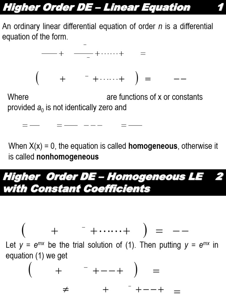 Higher order Differential Equations | PDF | Ordinary Differential ...