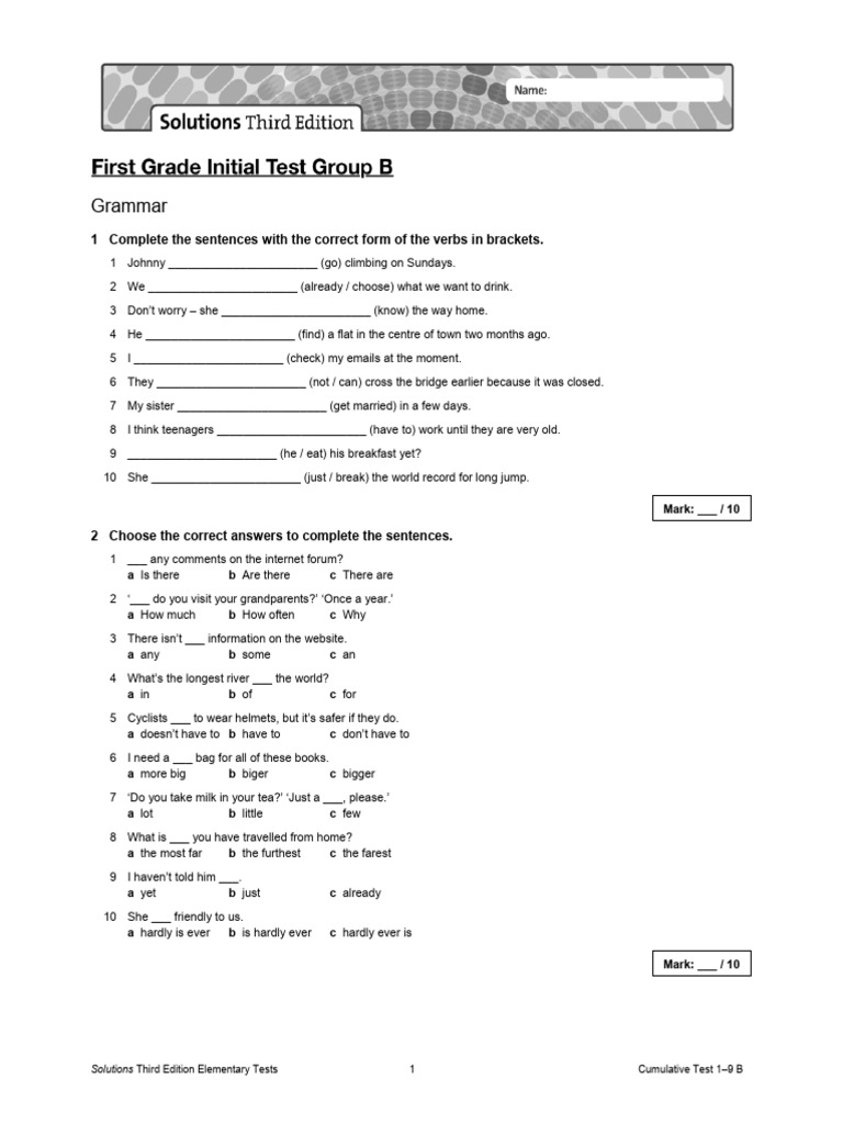 First Grade Initial Test B | PDF