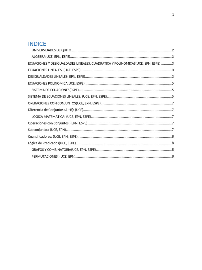 Indice | PDF | Ecuaciones | Variable (Matemáticas)