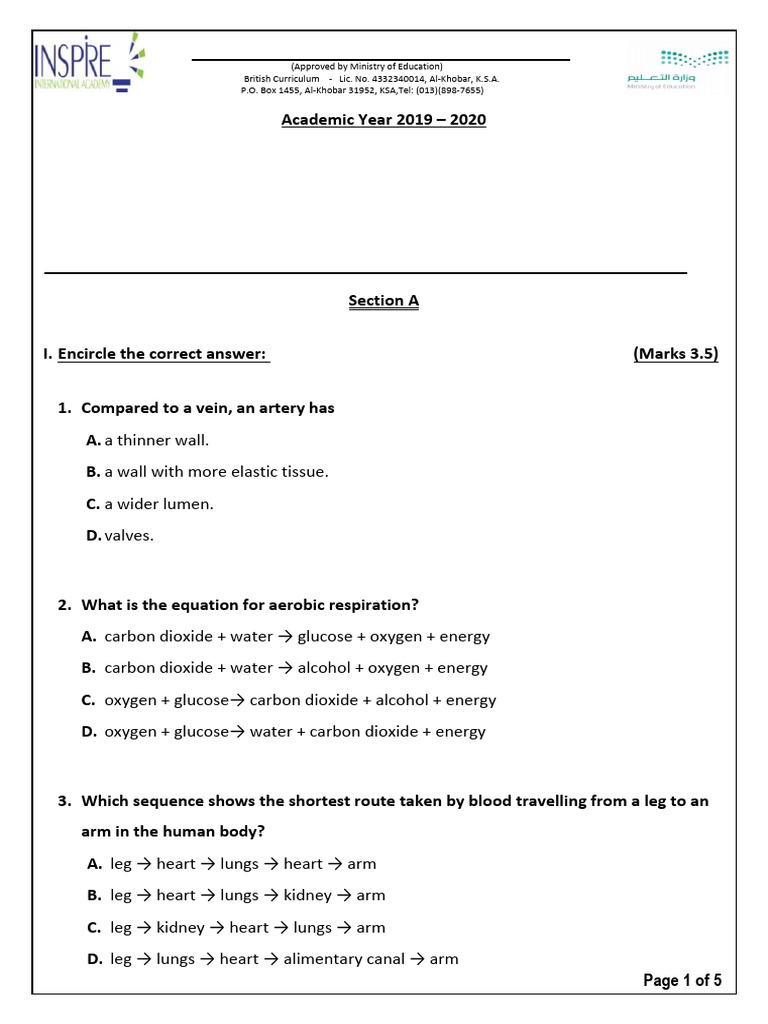 Biology Grade 9 Quiz Paper | PDF | Heart | Circulatory System