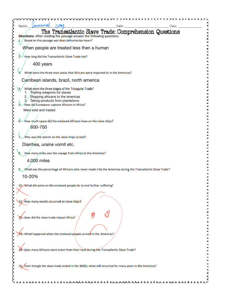 The Transatlantic Slave Trade Questions | PDF