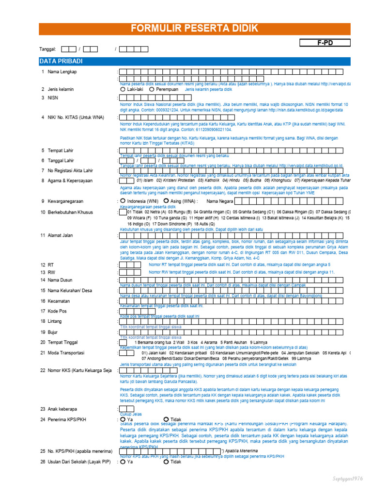 Formulir Pendataan Siswa | PDF