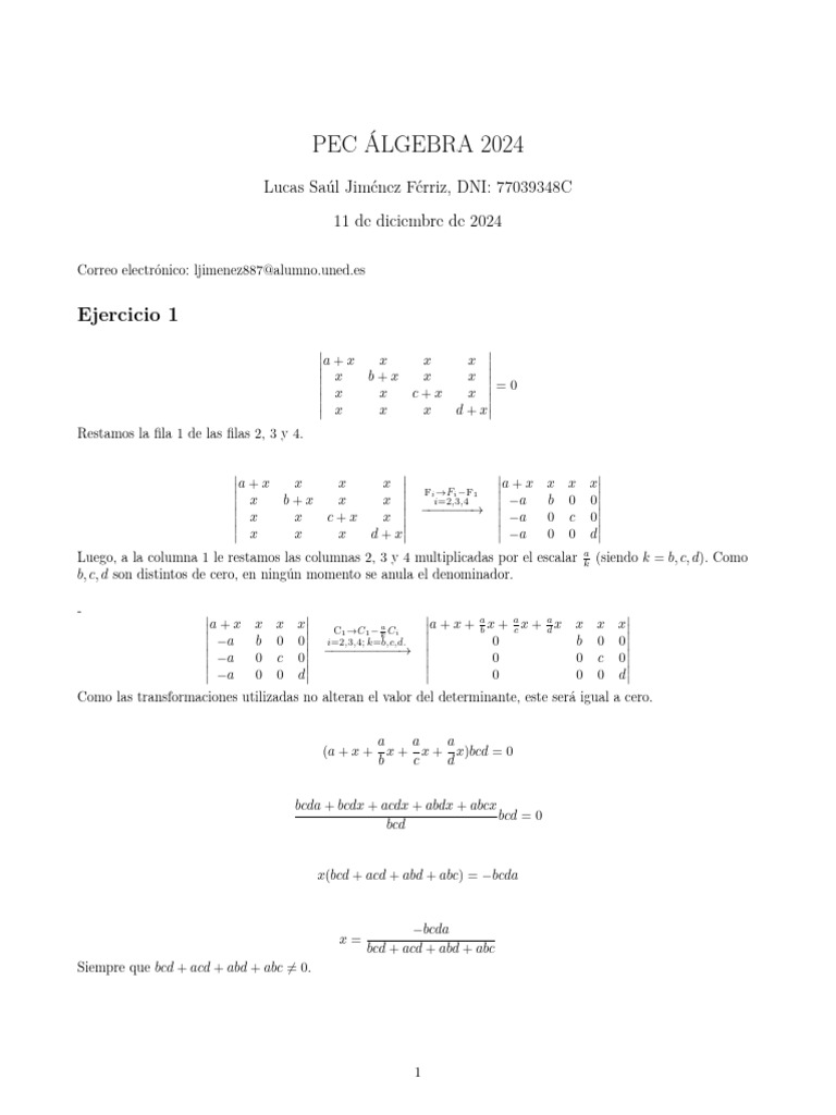 Pec Álgebra 2024: Ejercicio 1 | PDF | Mapa lineal | Relaciones matematicas